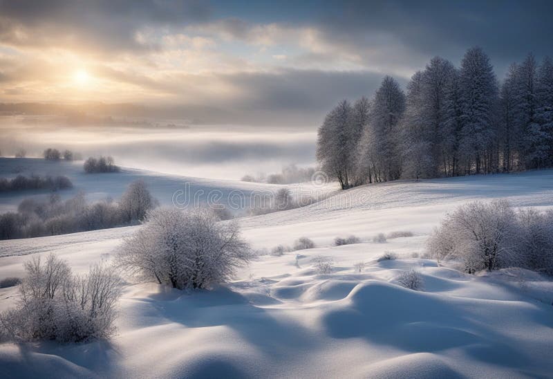 A Snowy Scene, Fields and Trees, Snow Falling Gently, 8k Stock ...
