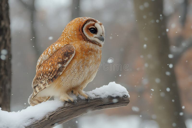 Snowy Scene with a Perched Barn Owl Stock Illustration - Illustration ...