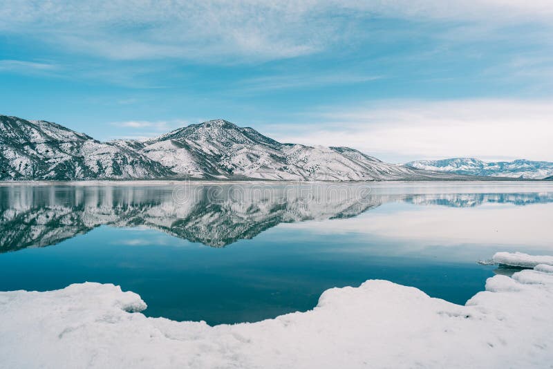 Snowy Scene at Piute Reservoir, Utah Stock Photo - Image of view, cloud ...