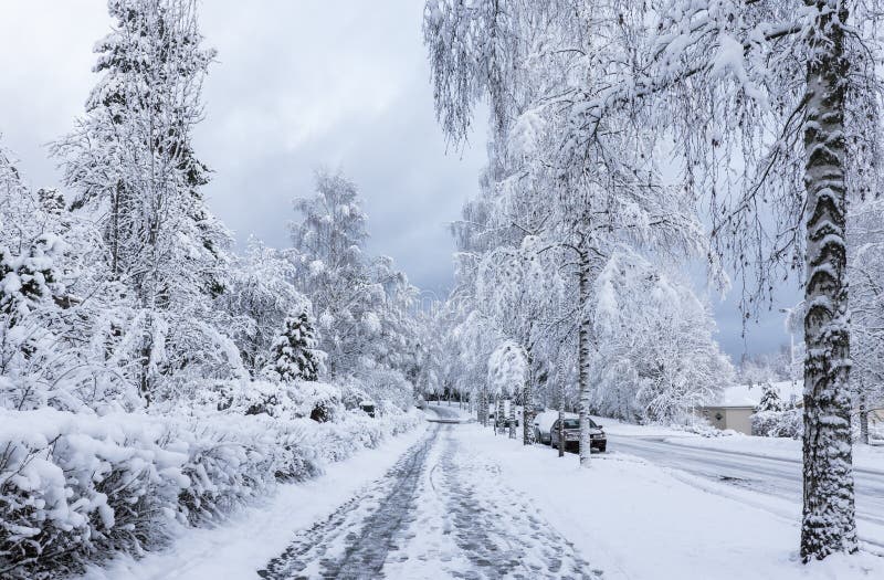 Snowy sidewalk stock photo. Image of white, november - 62697356