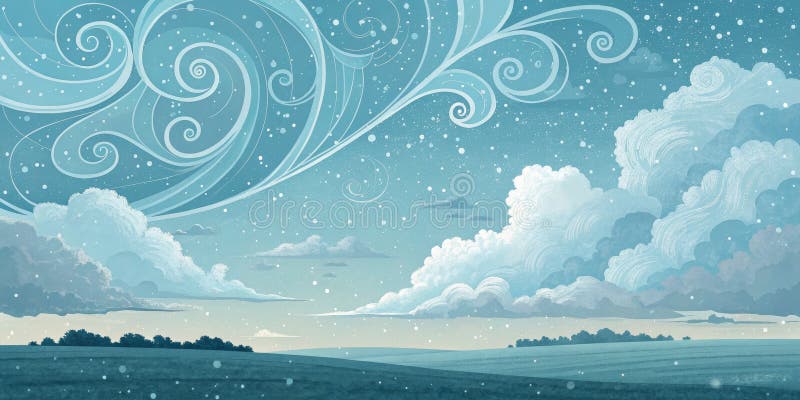 Snowy Sky with Swirls and Clouds, Winter, Landscape Stock Illustration ...