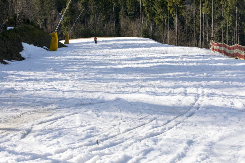 Snowy Slope for Beginners Illuminated by the Sun Stock Photo - Image of ...
