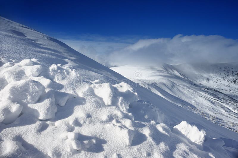 Snowy Slope in the Mountains Stock Image - Image of mountainside, cold ...