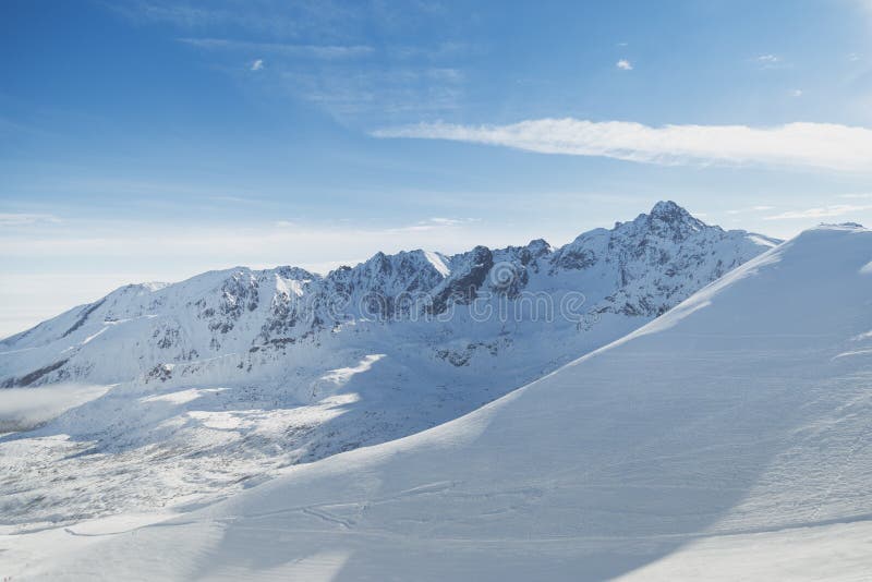 Snowy Slopes in Winter Mountains. Skiing Resorts. Stock Photo - Image ...