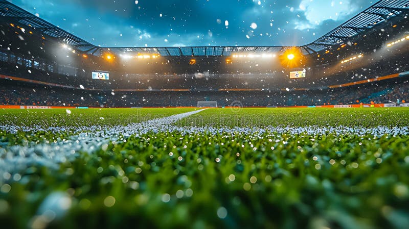 Snowy Stadium Night Game, Field View Stock Illustration - Illustration ...