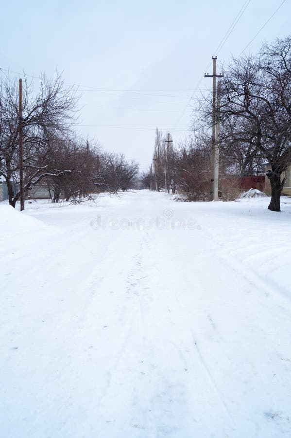 Snowy street stock image. Image of season, winter, frost - 86177925