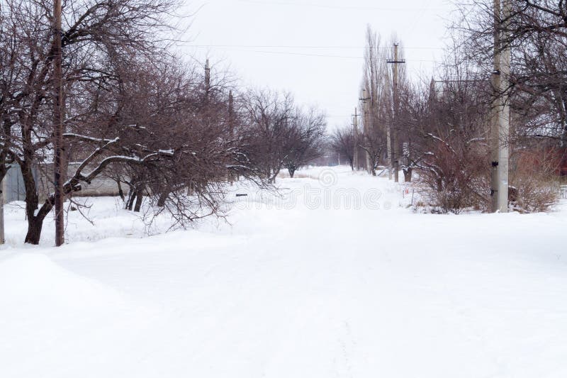 Snowy street stock photo. Image of scene, cold, snow - 86381830