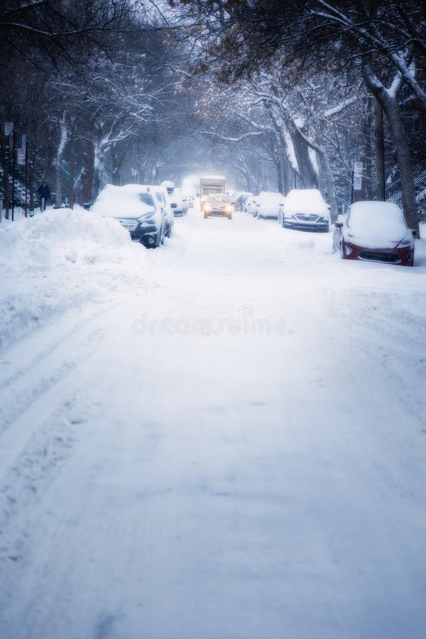 Snowy Street in Montreal Canada Stock Photo - Image of buildings ...