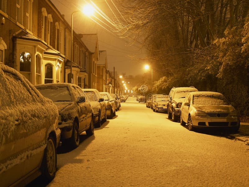 Snowy London Street At Night
