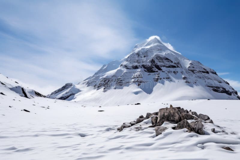 Snowy Summit of a Mountain, As Seen from Base Camp Stock Image - Image ...