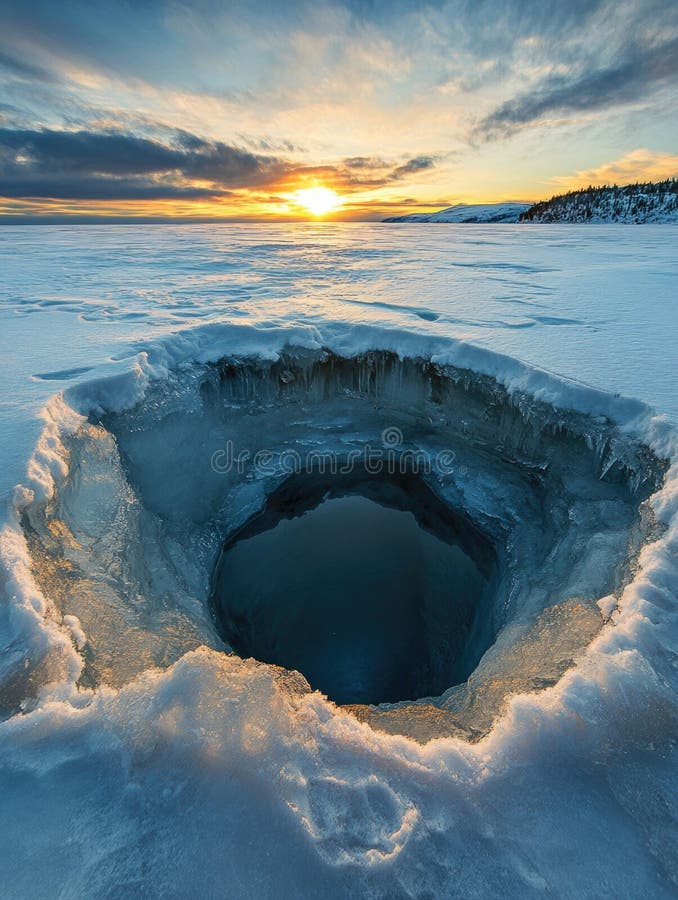 Snowy Sunset Hole stock photo. Image of outside, decoration - 375291834