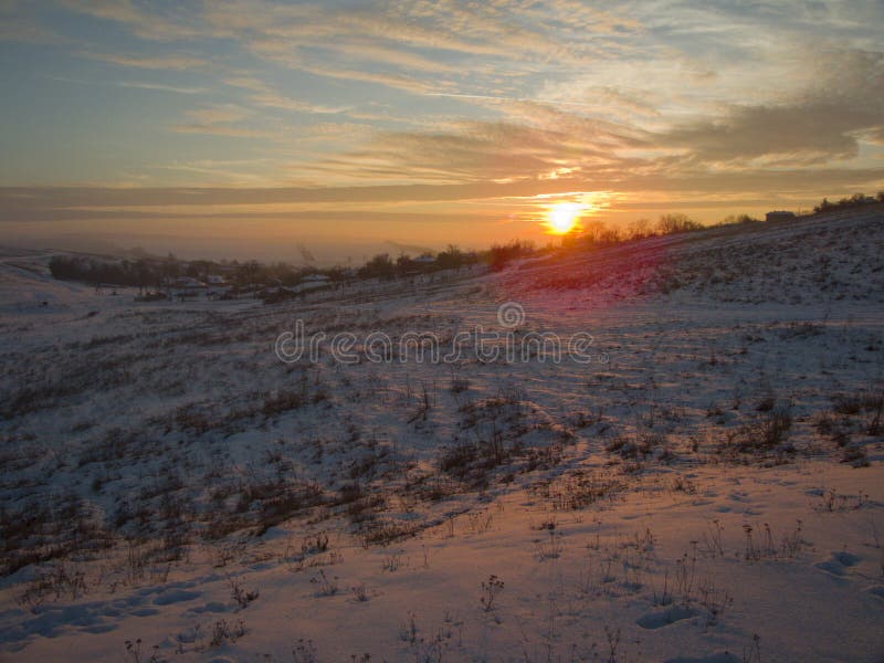 Snowy sunset stock image. Image of glade, nature, snowcapped - 34984981
