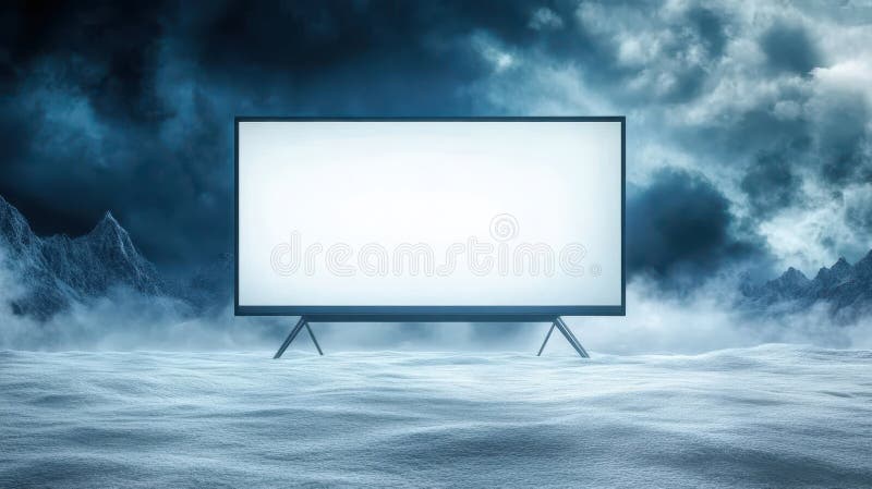 Snowy Television Screen Displaying Winter Night Scene, Cold Weather ...
