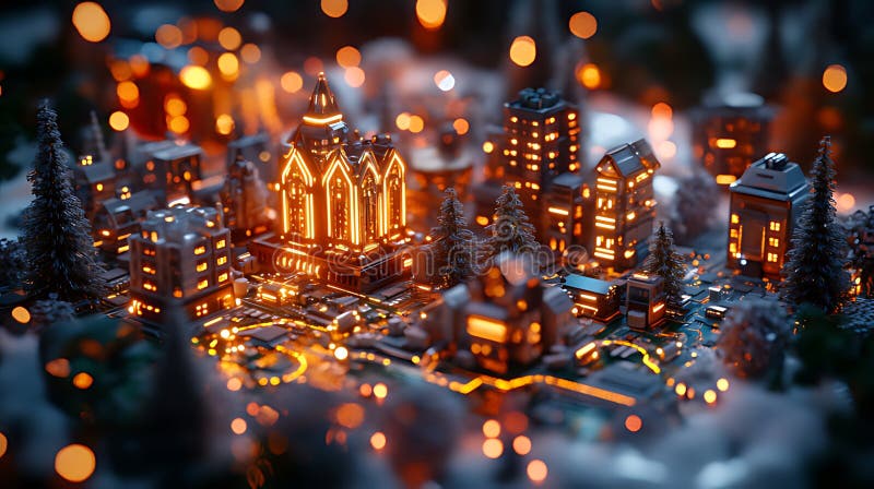 Snowy Town, Glowing Lights, Winter Scene, Festive Postcard Stock ...