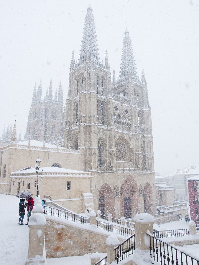 Snowy Towns Cathedral, Spain Stock Image - Image of medieval, square ...