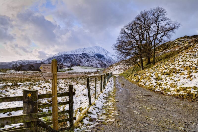 Snowy Track and Footpath Sign Stock Photo - Image of road, nature: 8201934