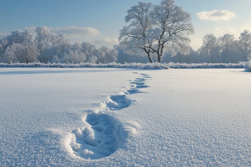 The Snowy Trail in the Field, Worn by Footsteps, on a Bright Winter Day ...