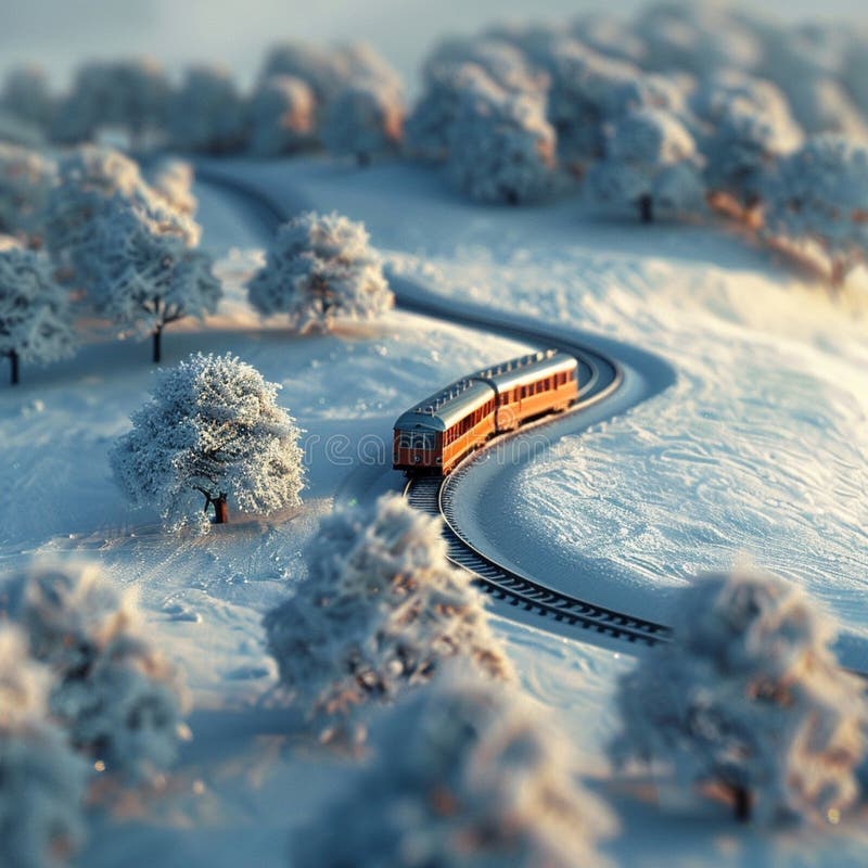 Snowy Train Journey on a Pristine Slope Stock Illustration ...