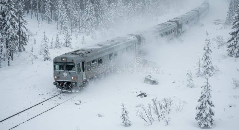 Snowy Train Journey through Winter Wonderland in Remote Forest Stock ...