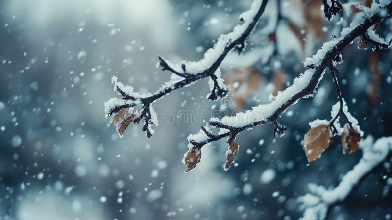 Snowy Tree Branch in Forest Stock Photo - Image of forest, snow: 374627120
