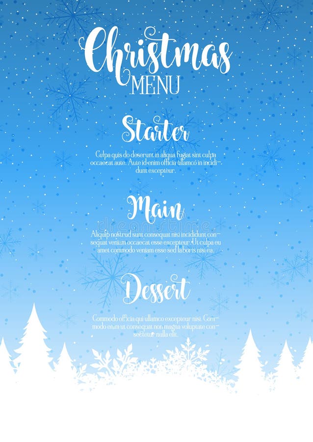 Snowy Tree Landscape Christmas Menu Design Stock Vector - Illustration ...