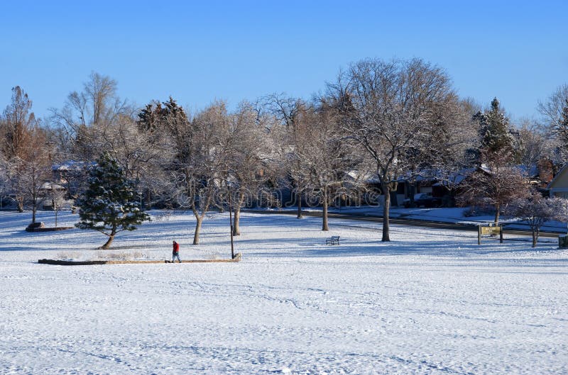 Snowy Urban Park in Boulder, CO Stock Image - Image of suburban, snow ...