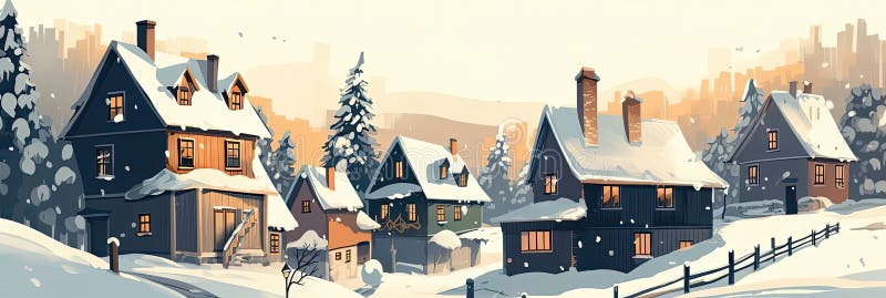 A Snowy Village with Cozy Homes Panoramic Background. Generative AI ...