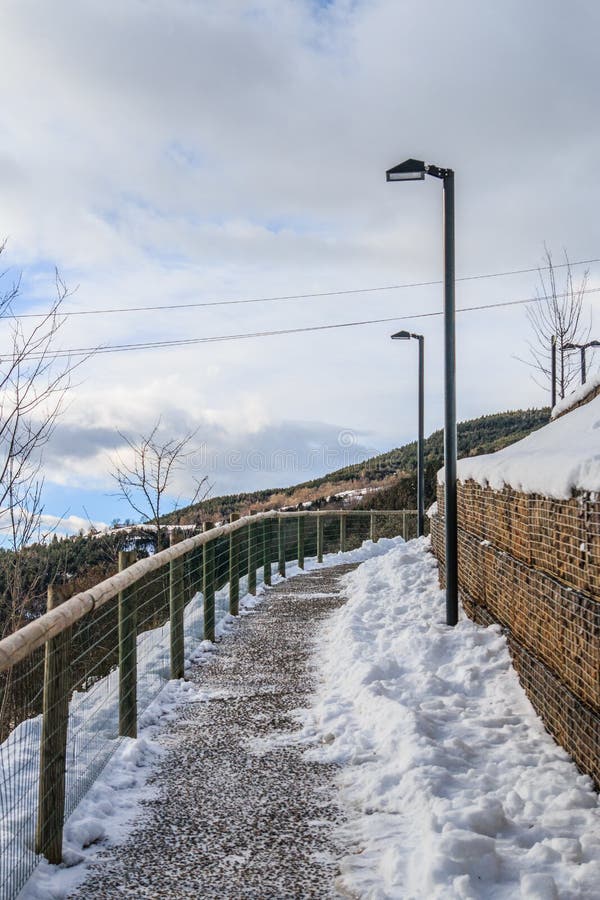 Snowy walkway stock image. Image of parkland, cold, season - 12404747