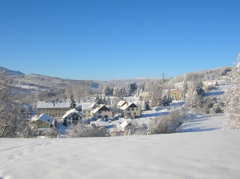 Snowy walley stock image. Image of land, christmas, house - 37106783