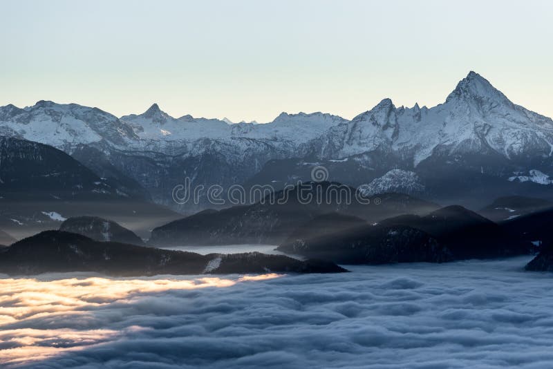 Snowy Watzmann Mountain Range, Germany Stock Photo - Image of park ...
