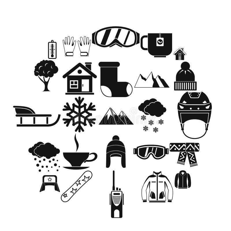 Snowy Weather Icons Set, Simple Style Stock Vector - Illustration of ...
