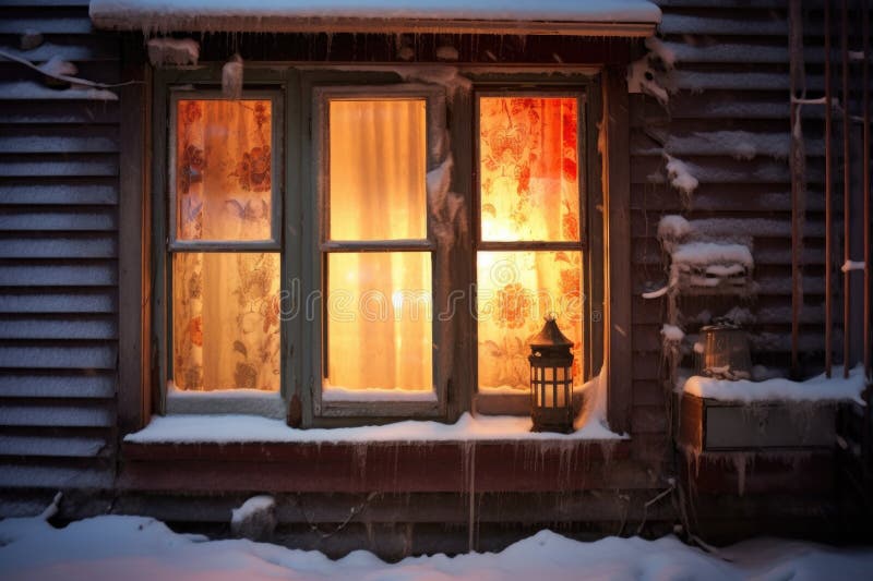 Snowy Window with Draft Stopper at the Bottom Stock Illustration ...