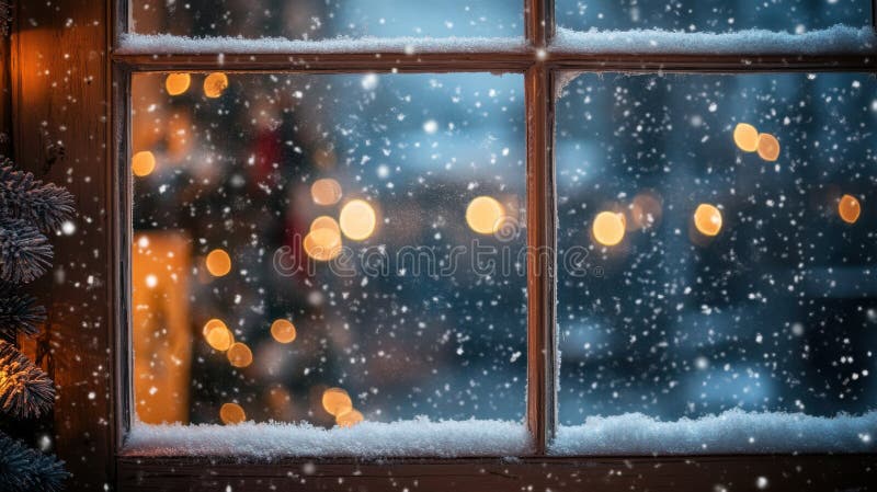 Snowy Window with Soft Glow. Stock Image - Image of winter, view: 342091271