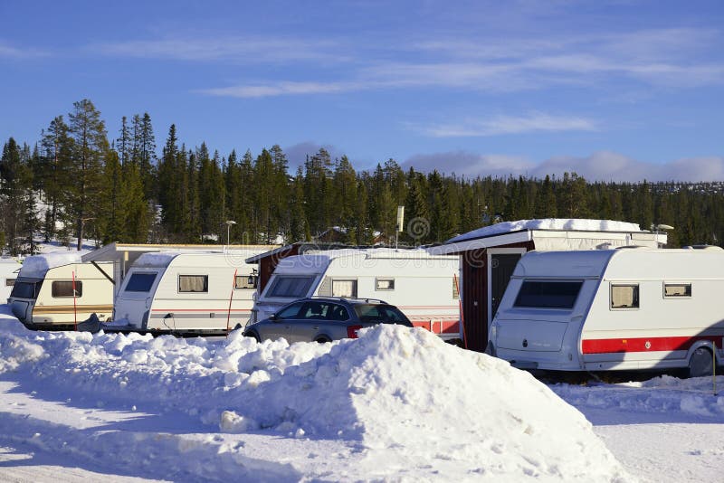 Snowy Winter Camping with Trailer, Storhogna - Sweden Stock Image ...