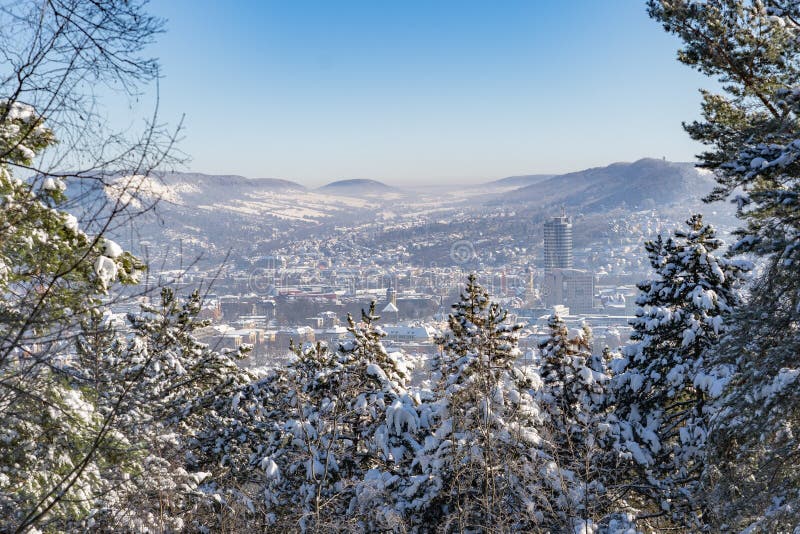 Snowy Winter Forest in Jena, Thuringia, Germany Stock Photo - Image of ...