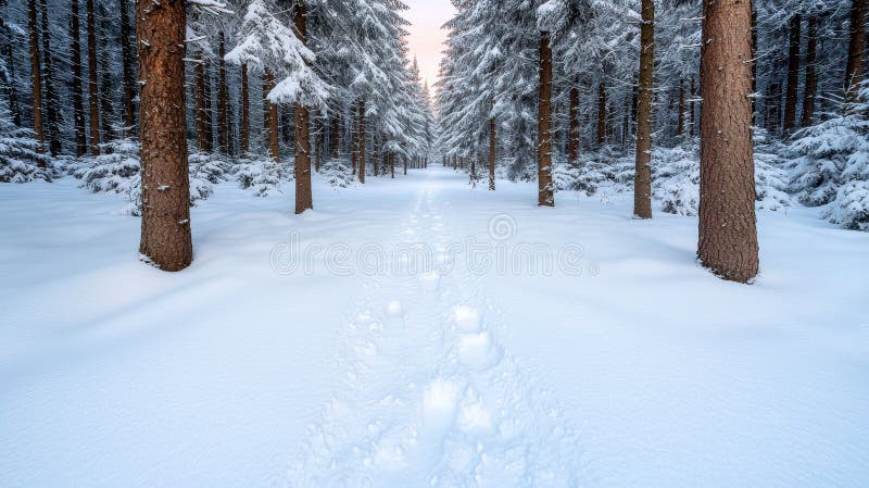 Snowy winter forest path stock illustration. Illustration of nature - 342403703