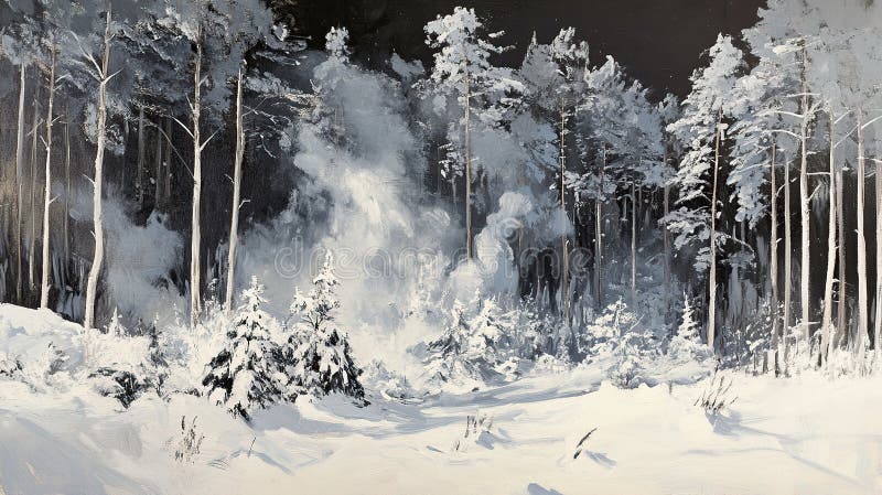 Snowy Winter Forest Scene with Snow-covered Trees and Ground Stock ...