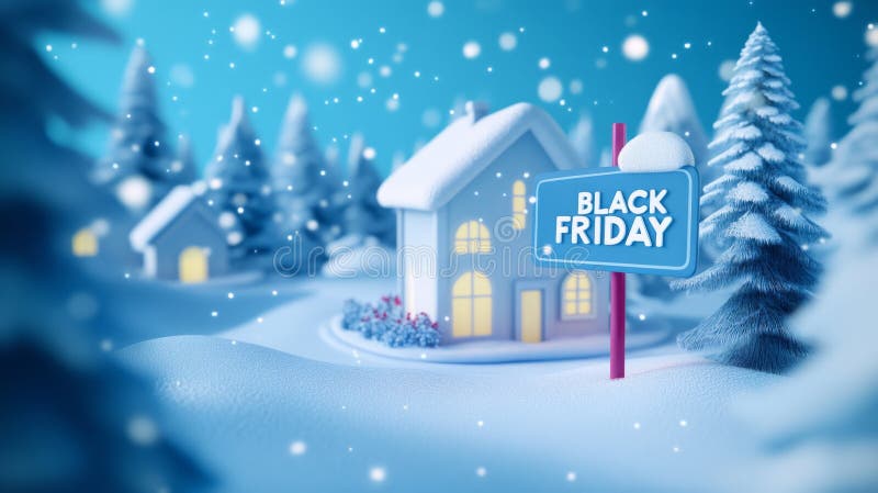 Snowy Winter Landscape with a Black Friday Sign Stock Illustration ...