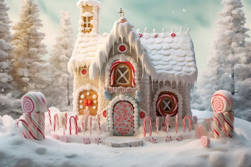 Snowy Winter Landscape with Gingerbread House Stock Illustration ...