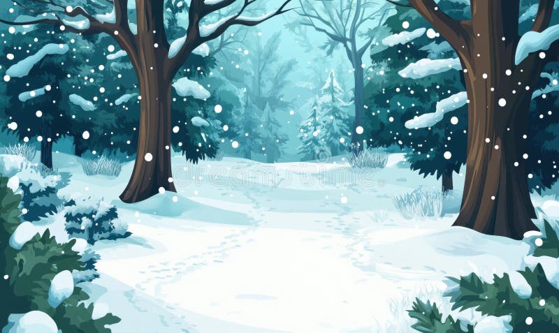 Snowy Winter Landscape with Trees and Path Stock Photo - Image of ...