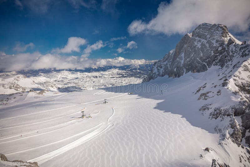 The Snowy Winter Panorama of Dachstein Alps, Austria Stock Image ...