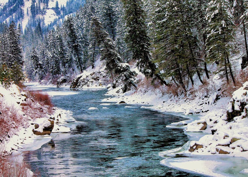 Snowy Winter River stock image. Image of covered, cold - 51849451