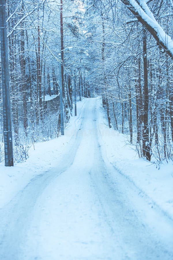 Snowy Winter Road in the Countryside Stock Image - Image of color, city ...