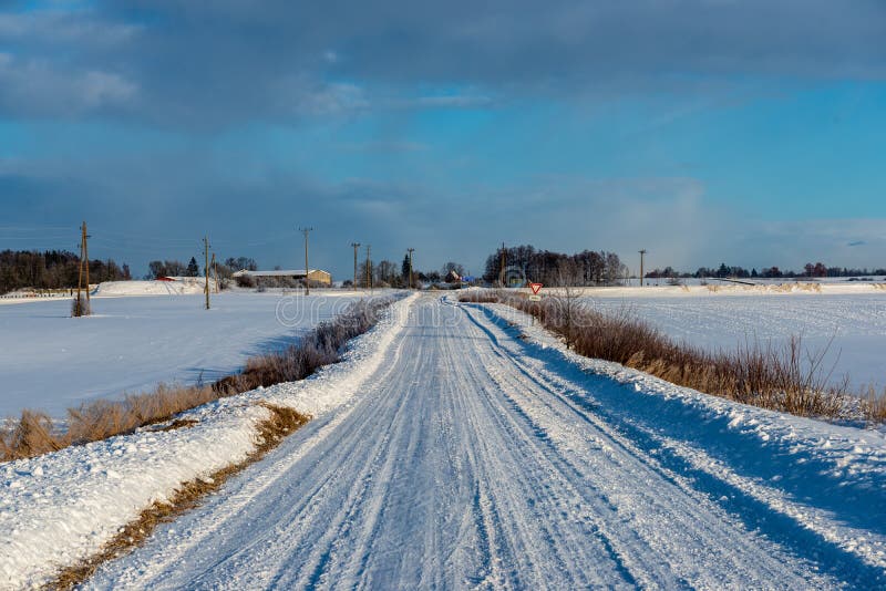 Snowy Winter Road Covered in Ice and Snow Stock Image - Image of woth ...