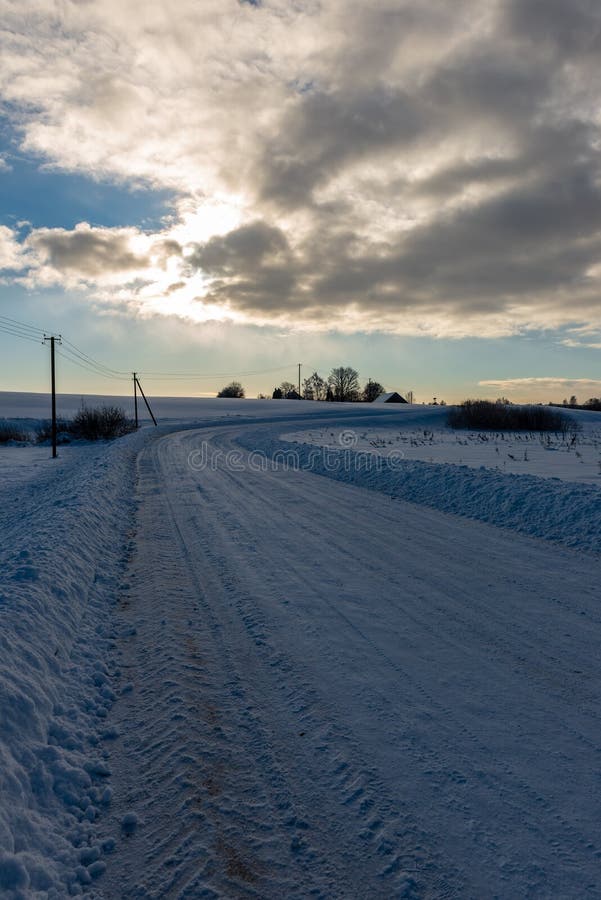 Snowy Winter Road Covered in Ice and Snow Stock Photo - Image of ...