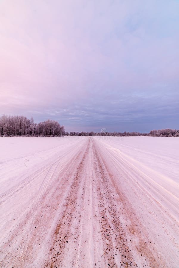 Snowy Winter Road Covered in Ice and Snow Stock Photo - Image of travel ...