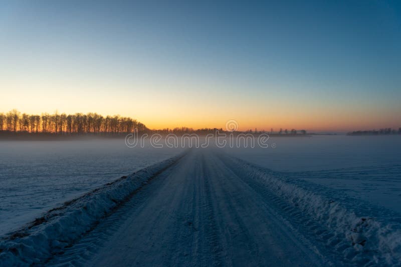 Snowy Winter Road Covered in Ice and Snow Stock Photo - Image of ...