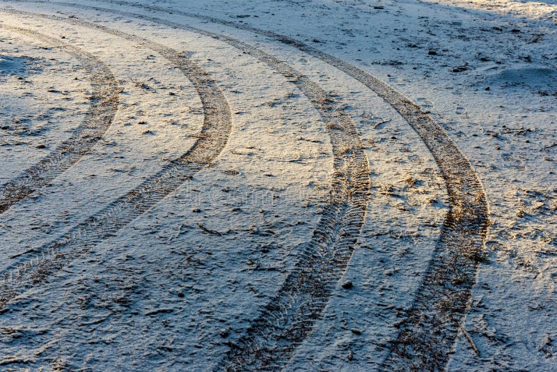 Snowy Winter Road Covered in Ice and Snow Stock Image - Image of wood ...