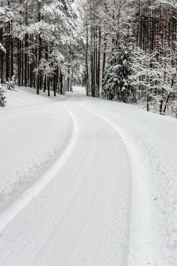 Snowy Winter Road Covered in Ice and Snow Stock Photo - Image of cold ...