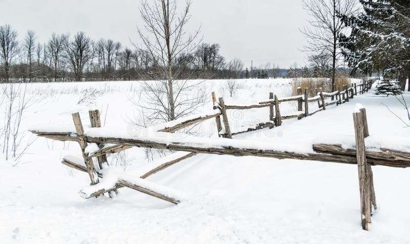Snowy Winter Scene Cedar Fence Stock Image - Image of majestic ...